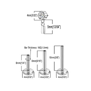 FANSING Dangle Earrings Stud Surgical Steel Silver Cartilage Earring Conch Piercing Jewelry Helix Earrings Tragus Earrings Clear CZ End with 18g 6mm 8mm 10mm Internally Threaded Posts