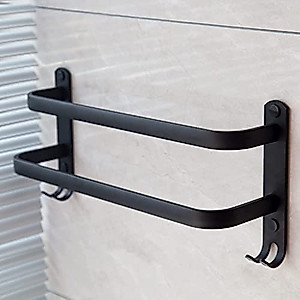 NerBiou Towel Rack Black ,Double Rod Hook Towel Rack,22 Inch Wall Mount Space Aluminum,Use in Bathroom, Kitchen or Bedroom