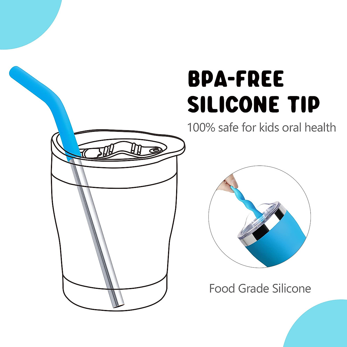 Mollcity Kids Cup with Straws and Lids- 9 oz Stainless Steel Double Wall Insulated Tumbler for Kids Spill Proof Smoothie Cup, BPA Free(Sky Blue)