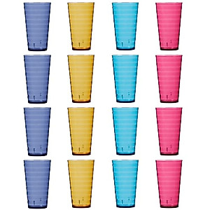 US Acrylic Splash 18 ounce Plastic Stackable Water Tumblers in 4 Assorted Colors | Value Set of 16 Drinking Cups | Reusable, BPA-free, Made in the USA, Top-rack Dishwasher Safe