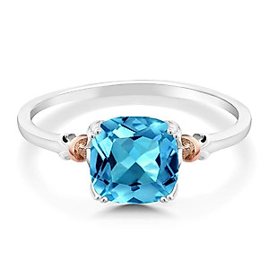 Gem Stone King 925 Sterling Silver & 10K Rose Gold 8MM Cushion Gemstone Birthstone Engagement Ring | Wedding Anniversary Promise Ring For Women | Size 5,6,7,8,9