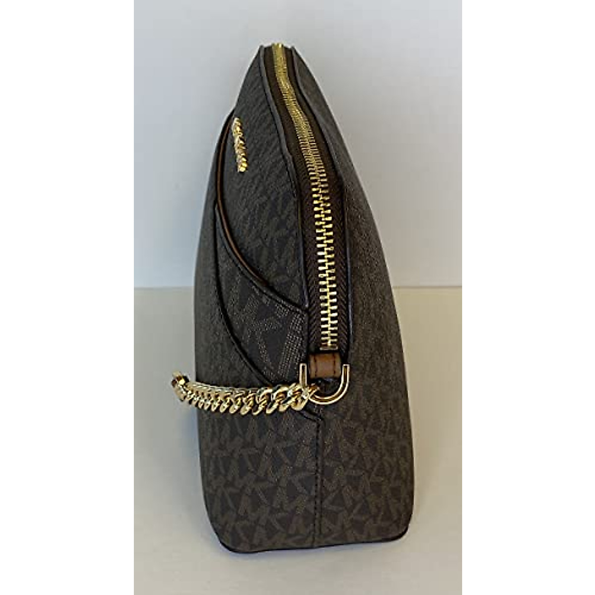 Michael Kors MICHAEL Michael Kors Jet Set Travel MD Dome XCross Crossbody bundled with SM TZ Coinpouch Purse Hook (Signature MK Brown)