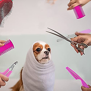 7 Pieces Rabbit Grooming Kit with Rabbit Grooming Brush, Small Pet Nail Clippers and Pet Hair Remover, Pet Shampoo Bath Brush with Adjustable Ring Hand Strap for Small Rabbit, Hamster, Bunny