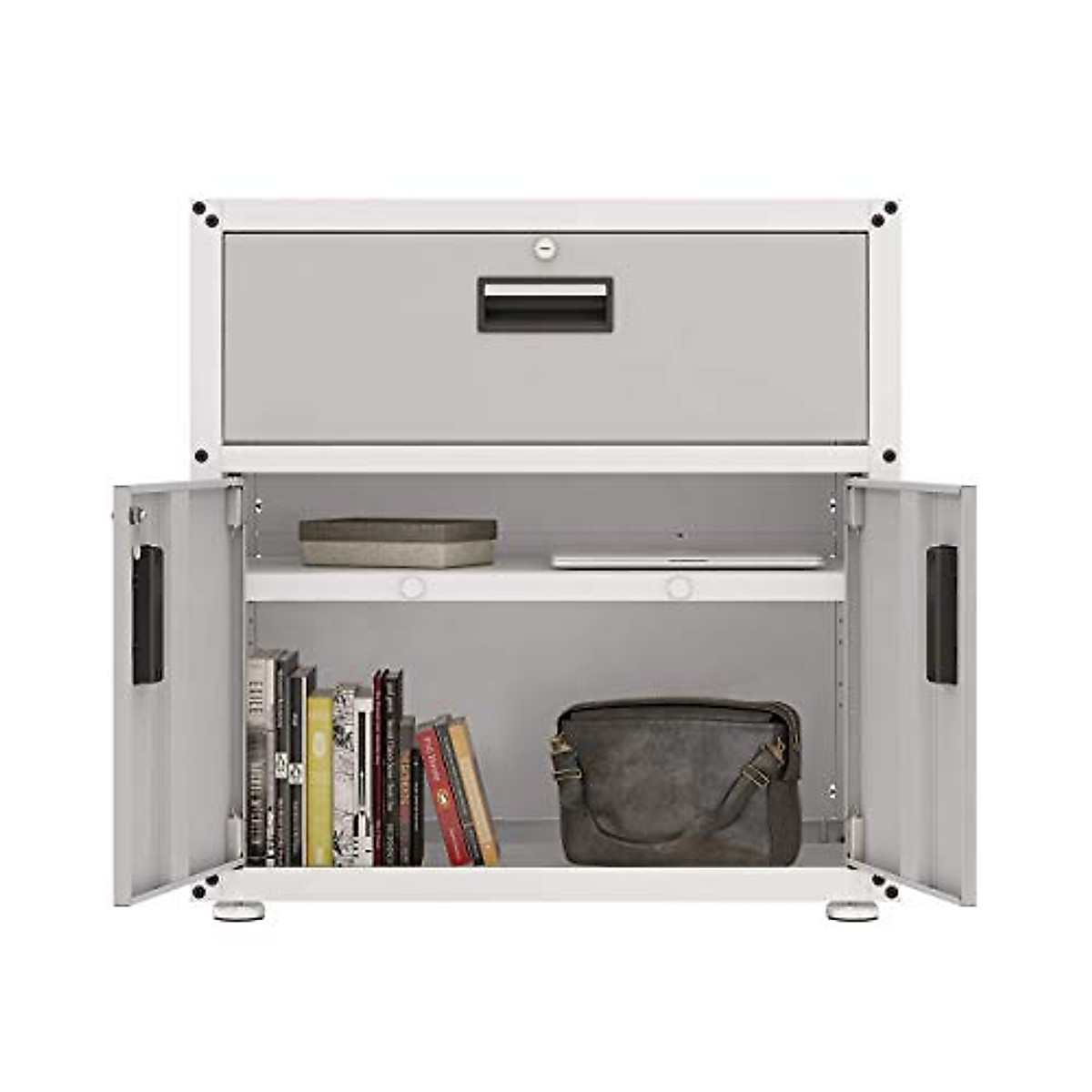 itbe for Home Ready-to-Assemble One Drawer Steel Cabinet with 2 Doors (White and Grey)