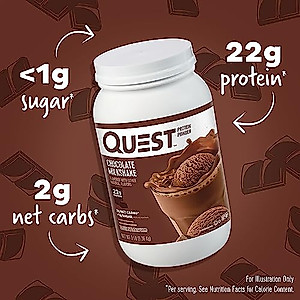Quest Nutrition Chocolate Milkshake Protein Powder, 22g Protein, 1g Sugar, Low Carb, Gluten Free, 3 Pound, 43 Servings