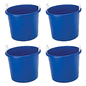 HOMZ 17-Gallon Plastic Multipurpose Utility Storage Bucket Tub with Strong Rope Handles for Indoor and Outdoor Use, Blue (4 Pack)