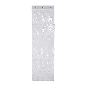 Yowein Crystal Clear Over The Door Hanging Shoe Organizer, Gray Back Door Shoe Foldable Storage Bag Wall-Mounted Non-Woven Shoes Transparent Travel Bifold Door (A - 24 pockets)