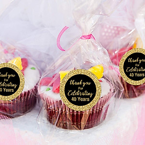 40th Birthday Thank You Stickers, Black and Gold 40th Birthday Favors, 40th Birthday Stickers, Thank You for Celebrating 40 Years Stickers, 1.75 Inch Round Circle Label Stickers, Pack of 50.