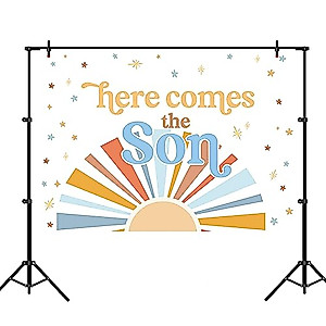 Sunshine Baby Shower Backdrop for Boys Boho Here Comes The Son Baby Shower Party Decorations Boy Sonshine Shower Decor Banner Photobooth Supplies 5x3ft