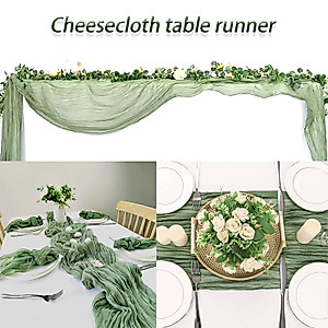 4 Pack Sage Green Cheesecloth Table Runner 20 x 120 inch Gauze Table Runners 10 FT Long,Semi Sheer Boho Cheese Cloth Fabric Table Runner Bulk for Wedding,Party,Baby Shower,Bridal Shower Decoration