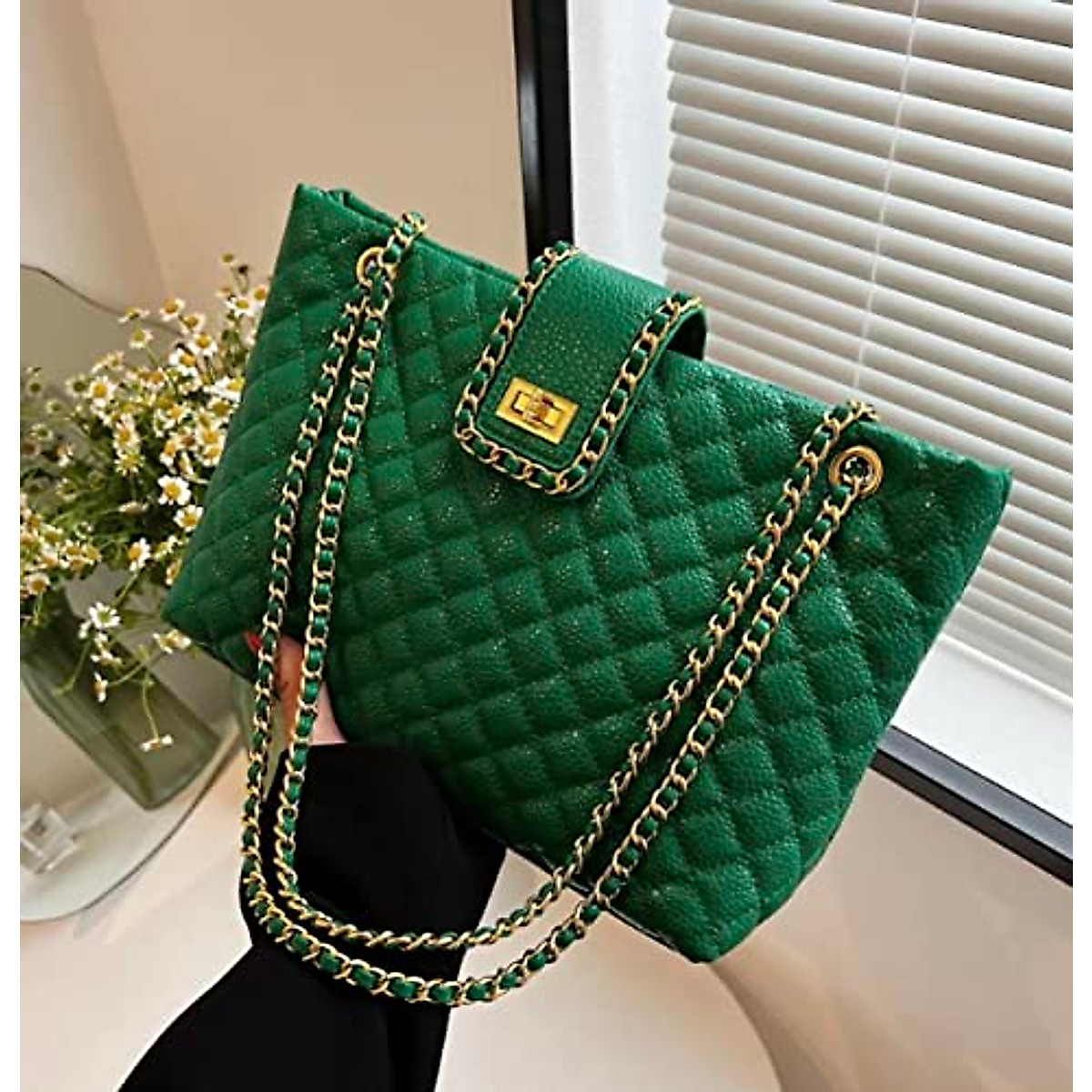 YVLSS Women's Quilted Shoulder Handbag Crossbody Bags For Women | Tote Bag For Women Handbags For Women (Green Purse)