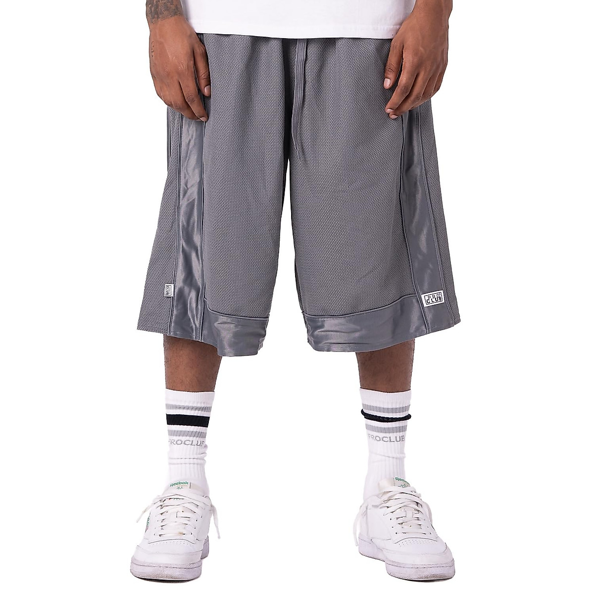 Pro Club Men's Heavyweight Mesh Basketball Shorts, Gray, Large