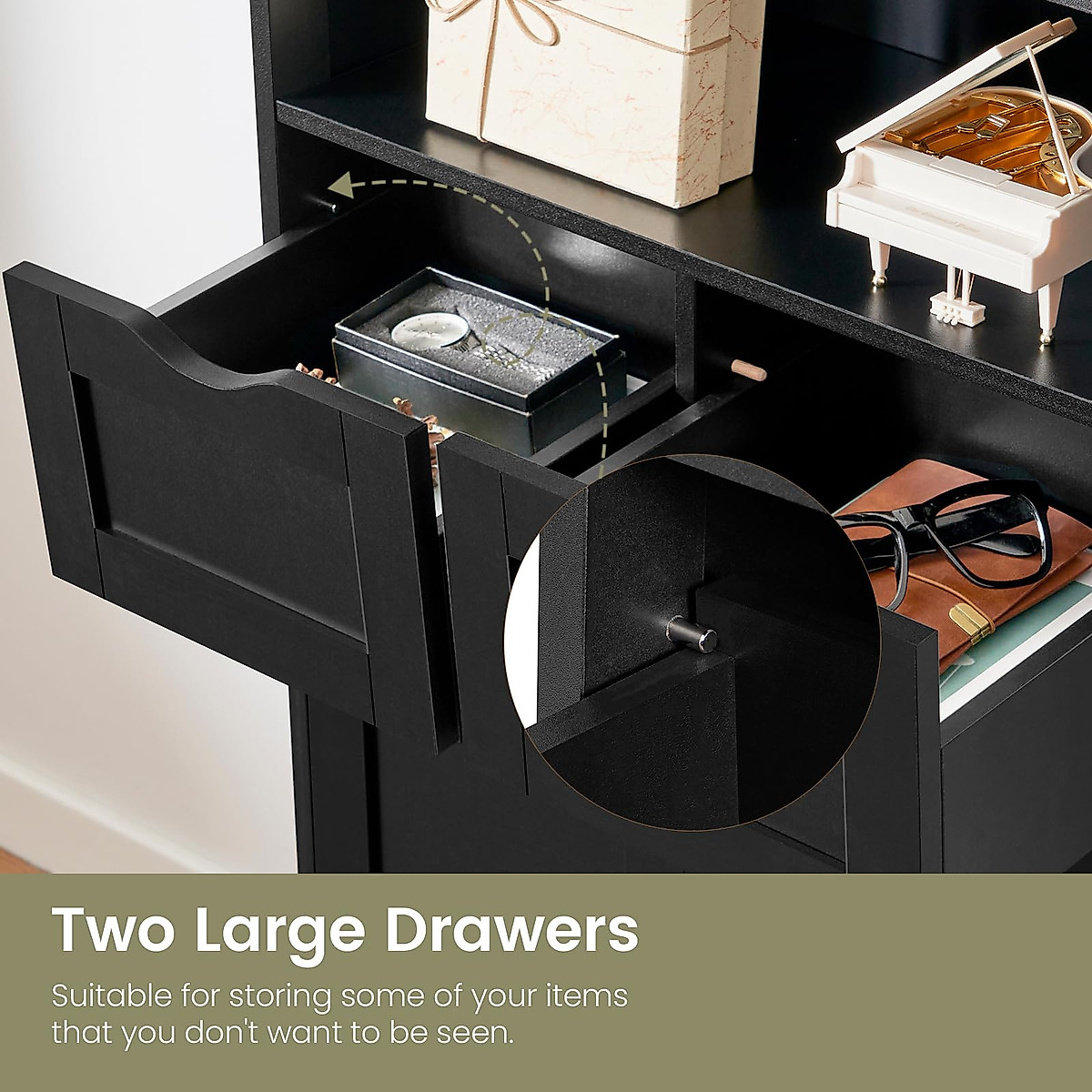 Iwell Tall Storage Cabinet with Adjustable Shelf, Bathroom Cabinet with 2 Drawers, Linen Cabinet for Living Room, Black