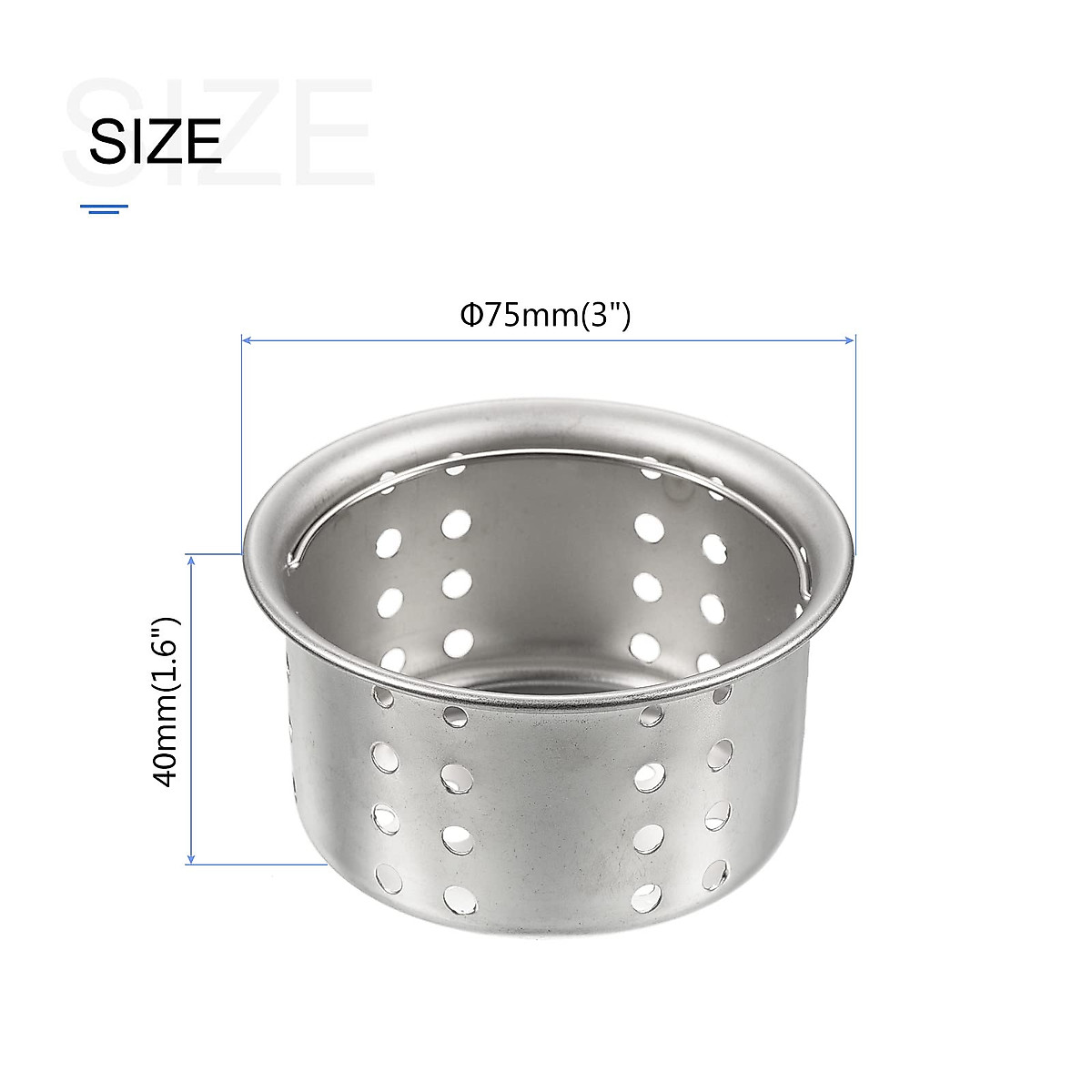 METALLIXITY Kitchen Sink Strainer, Stainless Steel Drain Hole Filter Mesh Basket Sink Strainer Bathtub Hair Catcher Stopper for Kitchen Sink, Silver Tone