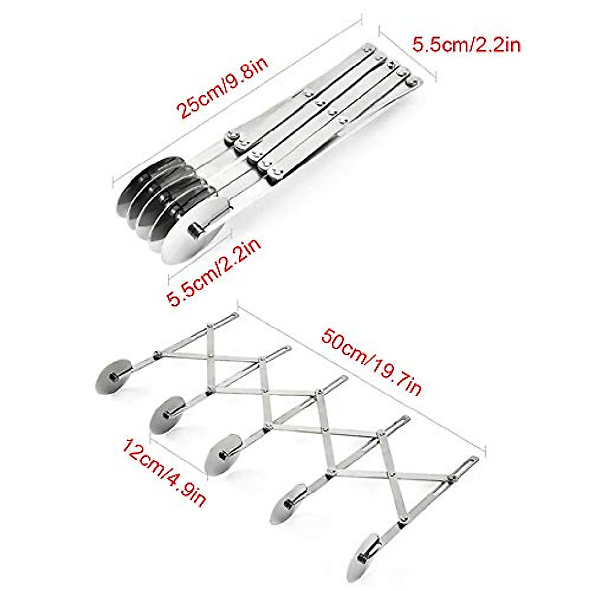 5 Wheel Pastry Cutter, Stainless Pizza Slicer, Expandable Pizza Slicer Multi-Round Pastry Knife Baking Cutter Roller Cookie Dough Cutter Divider