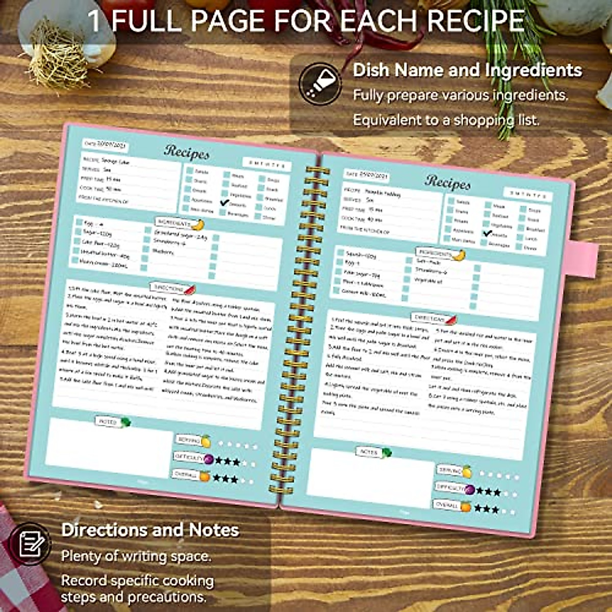 Recipe Book to Write in Your Own Recipes, Blank Recipe Notebook with Tabs for Family Cooking Lover, 120 Pages Recipe Organizer, 8.5 x 5.5", Pink