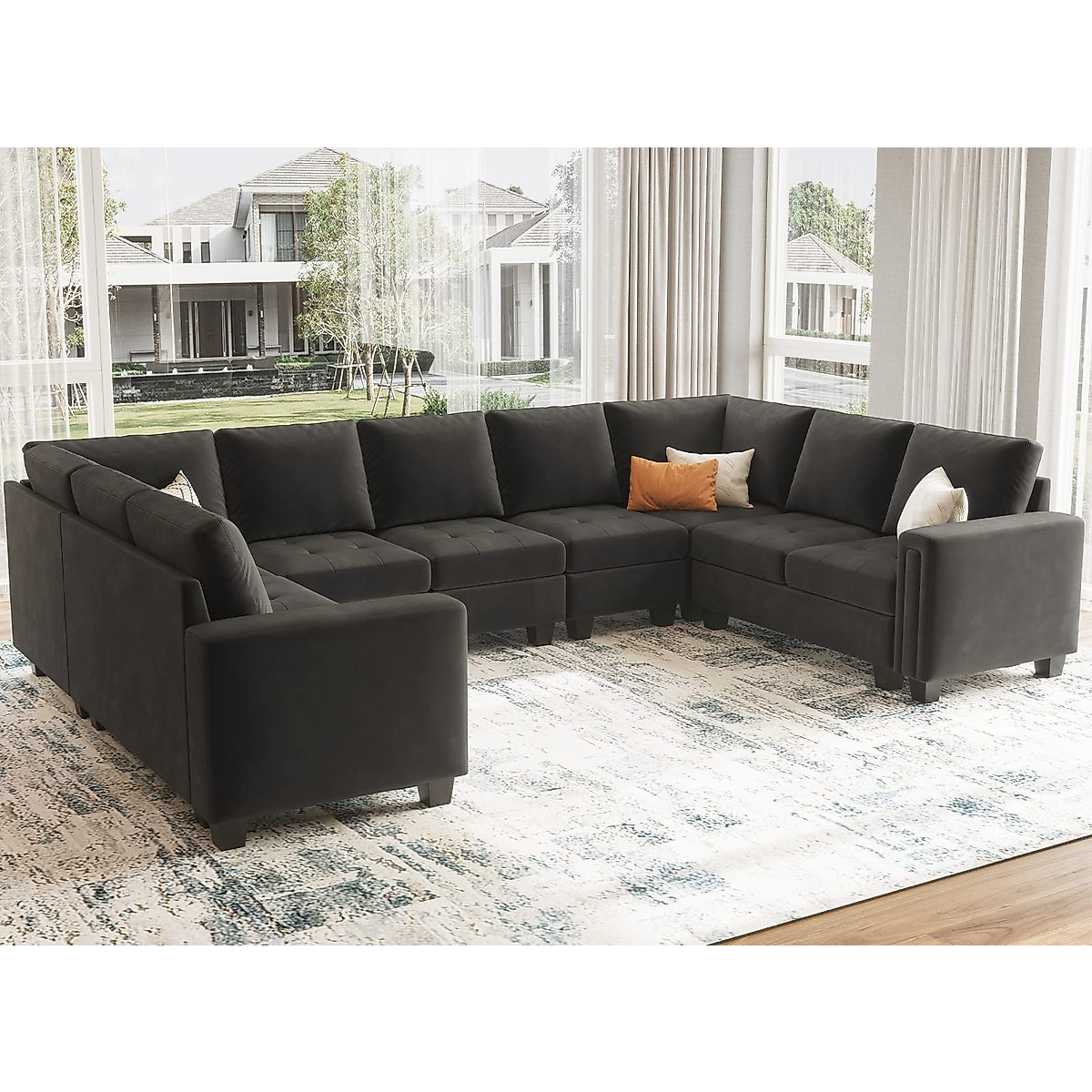 Belffin Oversized Velvet Modular 9 Seater U-shape Sectional Sofa Set with Chaise Convertible sectional Sofa Couch Set Modular Couch Corner U Shaped Sectoional Sofa Grey