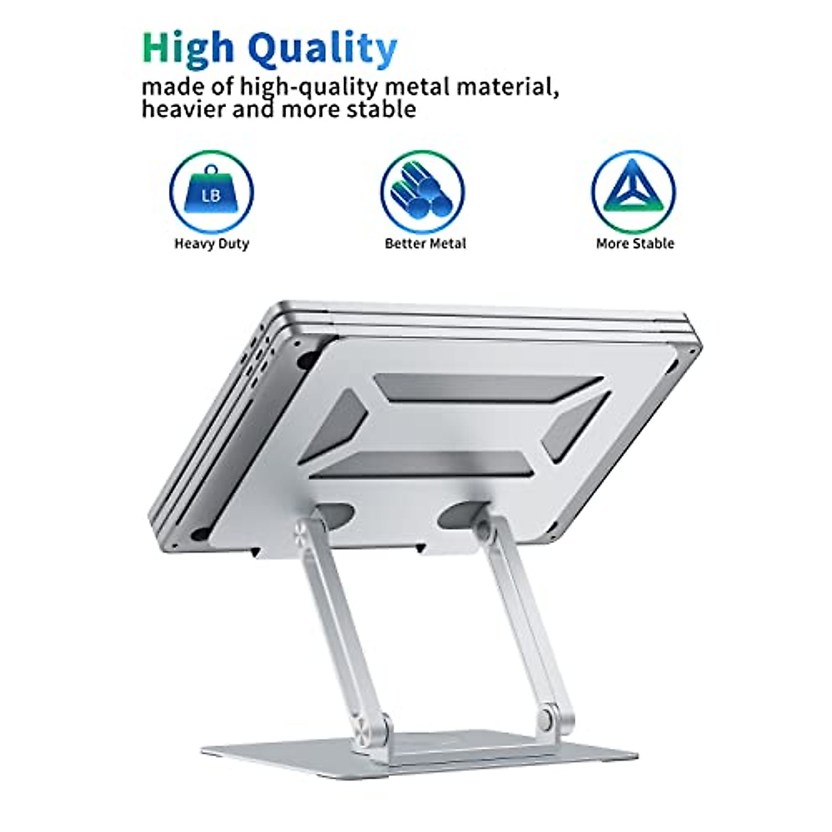 SOUNDANCE Adjustable Laptop Stand with 360° Rotating Heavy Base, Ergonomic Laptop Riser for Desk, Stable Laptop Holder for Collaborative Working, Suit for 10-15.6" PC Computer, Dual Shaft, Silver