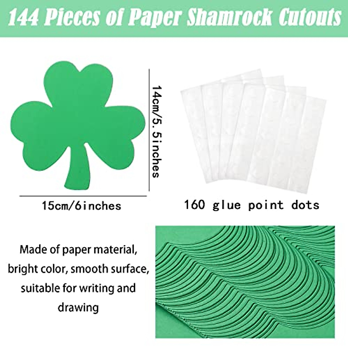 144 Pcs Shamrock Cutouts Paper Shamrocks Large Shamrock Shapes Paper Shamrock Shape Die Cuts for St Patricks Day Party Craft, Kid's School Craft Projects, Bulletin Board Decor, Green
