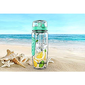 Fruit Infuser Water Bottle 32oz Willceal- Durable, Large - BPA Free Tritan, Flip Lid, Leak Proof Design - Sports, Camping (Mint)