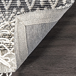 nuLOOM Esther Hand Loomed Textured Wool Tassel Area Rug, 8x10, Grey