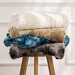 RECYCO Soft Oversized Faux Fur Throw Blanket, Luxury Minky Blankets and Throws for Women, Cozy Fluffy Plush Warm Throw Blanket Twin Size for Couch Bed Sofa, Marbled Teal Blue, 60” x 80”