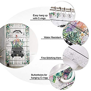 Shower Curtain, Summer Turtle Leaf Tropical Truck Flamingo Board Washable Shower Curtain with Hooks Bath Decor Fabric Shower Curtains for Bathroom, Hotel, Stalls, Bathtubs, 66x72 in