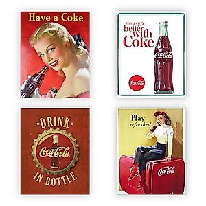 Coca Cola- Classic Vintage Bar Wall Art Prints. Ideal Wall Decor For Home Decor, Kitchen Decor, Bar & Man Cave Decor. Perfect Gift For Coke Lover's Memorabilia Collections. Unframed - 8x10 (4-PK)