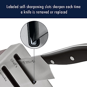 Henckels Classic 15-pc Self-Sharpening Knife Block Set | 8 Steak Knives, Paring Knife, Serrated Utility Knife, Prep Knife, Santoku Knife, Chef’s Knife, & Kitchen Shears, Black Block