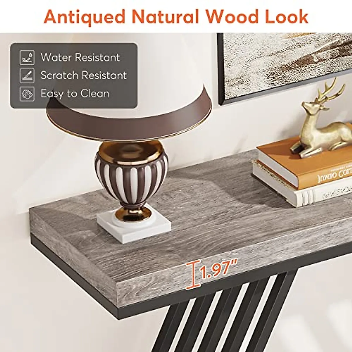 LITTLE TREE Modern Entryway Console Table,Black+Gold