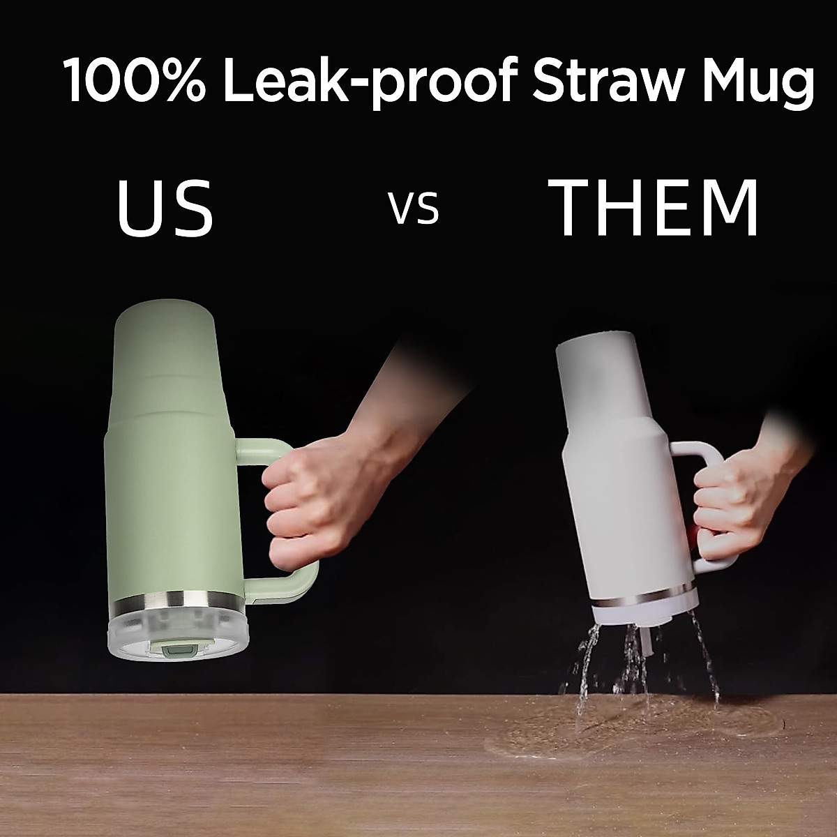 TYESO 30 oz Tumbler with Handle, Straw and Lid - Leak Resistant Insulated Stainless Steel Water Bottle, Car Cup Holder Friendly Travel Coffee Mug Green - Gifts for Men & Women