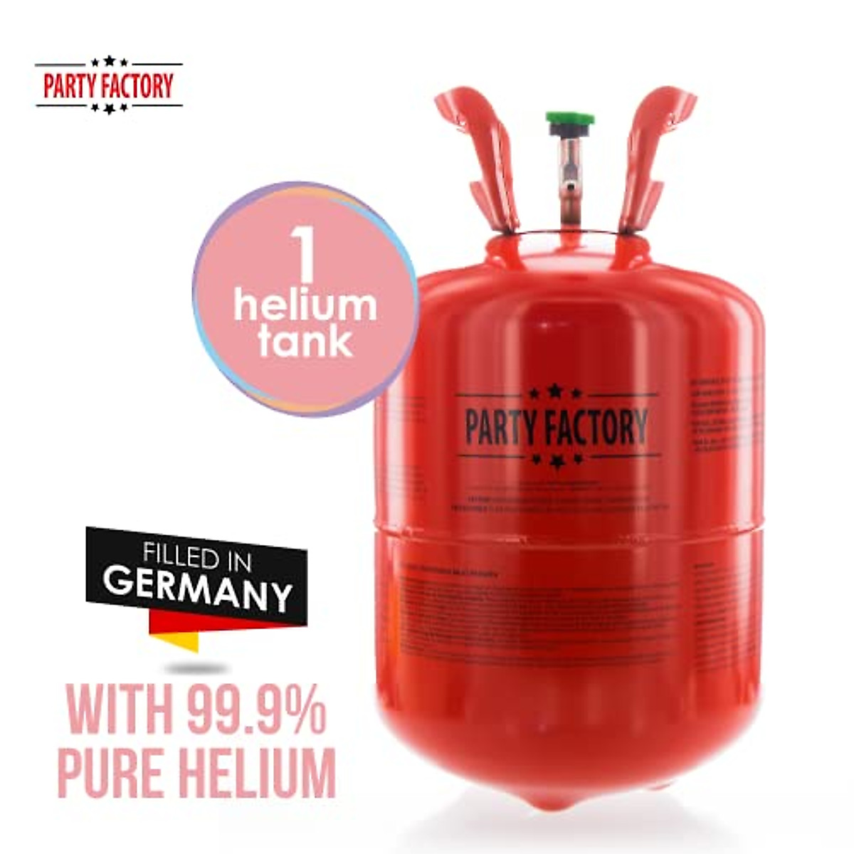 Party Factory Helium bottle for up to 50 Balloons incl. Latex Balloons, Helium Cylinder 14 cu. ft. Gas with filling quantity for Balloons, Ideal for Party, Events