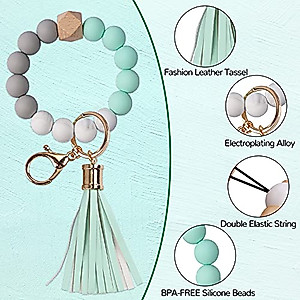 GIEMSON Silicone Key Ring Bracelets Wristlet Keychain Car Beaded Key Ring Bangle Chains for Women