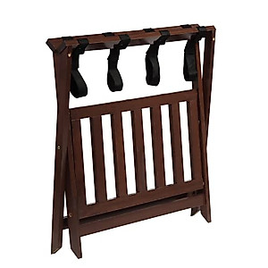 PJ Wood Foldable Luggage Rack with Shelf - Walnut