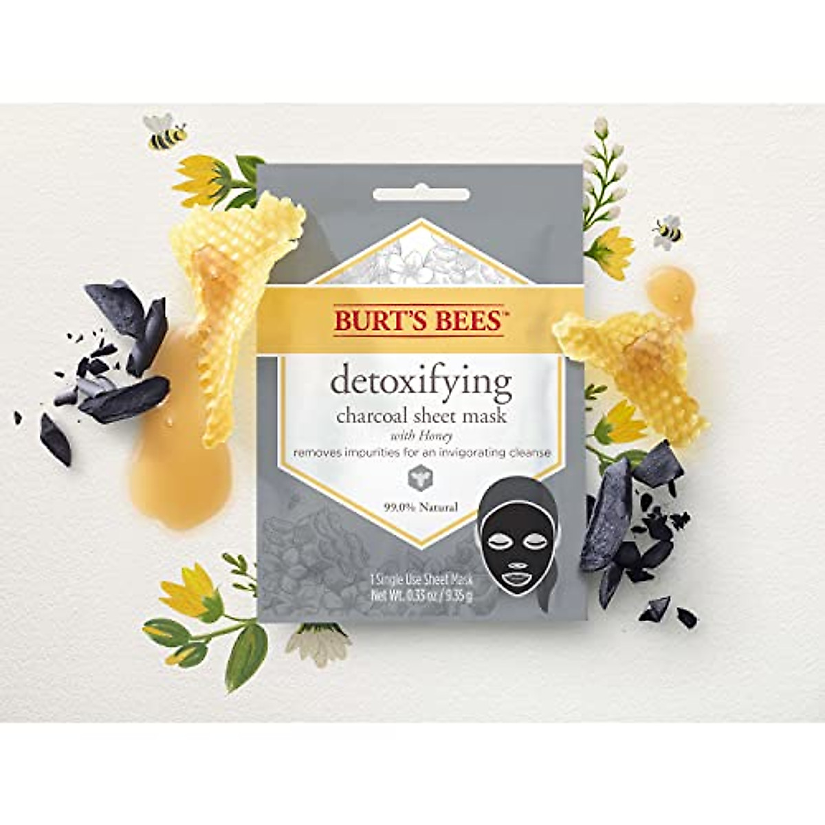 Burt's Bees Face Masks Easter Basket Stuffers, Detoxifying Charcoal Facial Skin Care Spring Gift, 100% Natural, Single Use (6 Count)