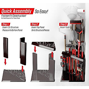 PeerBasics Corner Tool Rack, Garage Storage Organization, Up to 40 Tools like Shovels Brooms Rakes Mops Hammers Pruners, Organize Garden Yard Plus Pegboard, Wall Mounting, Peg Hooks Hardware Included