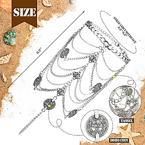 Tondiamo 4 Pairs Barefoot Sandals Foot Jewelry Beach Summer Tassels Anklet Chain Bracelet Wedding Multi Chain Boho Coin Anklet Bracelet for Women Accessories