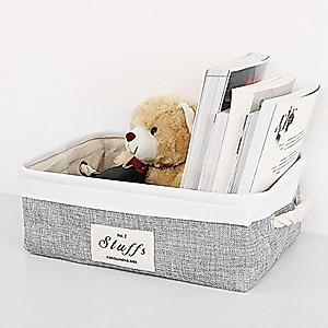 uxcell Storage Baskets with Cotton Handles Foldable Storage Bins Laundry Clothes Towel Box Organizer W Drawstring Closure for Home Shelves Closet Gray 14.6" x 10.2" x 4.7"