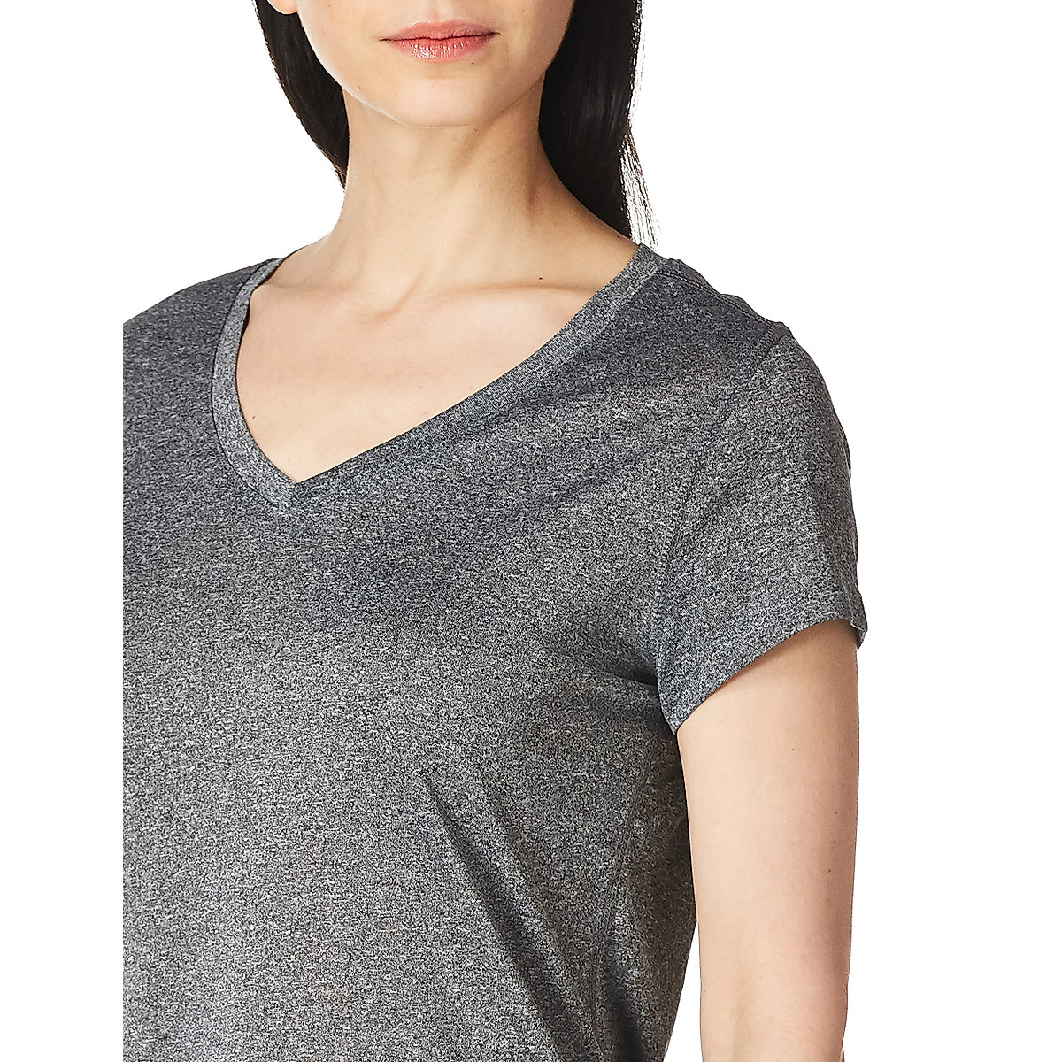 Hanes Women's Sport Performance V-Neck Tee, Ebony Heather, X-Large