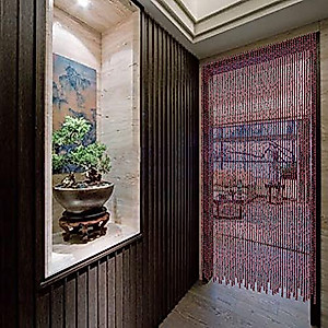 LEOSXA Wood Bamboo Beaded Curtain,Bamboo Beaded Curtain for Doorway,Partition Door Fly Beads Curtain,Wall Hanging Room Divider,Curtains Privacy Screen,for Home Doorways,Custom (120 Strand