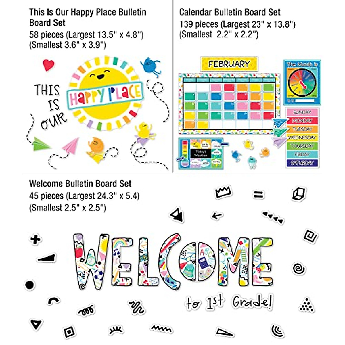 Carson Dellosa Happy Place Classroom Bright Classroom Decor Bundle, Classroom Calendar & Welcome Bulletin Board, Bulletin Board Letters, Classroom Decor Set, Motivational Poster Set (706 pc)