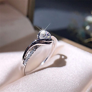 Fashion Simulated Diamond Ring Set for Women Inlaid Zircon Engagement Ring Bride Wedding Band (Silver, 8)