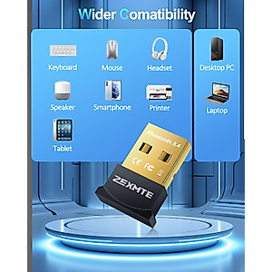 ZEXMTE USB Bluetooth Adapter for PC, 5.4 Bluetooth Dongle, Long Range Bluetooth Transmitter&Receiver, Plug-and-Play for Desktop, Laptop, Mouse, Keyboard, Headsets, Speakers Support Windows 11/10/8.1/7