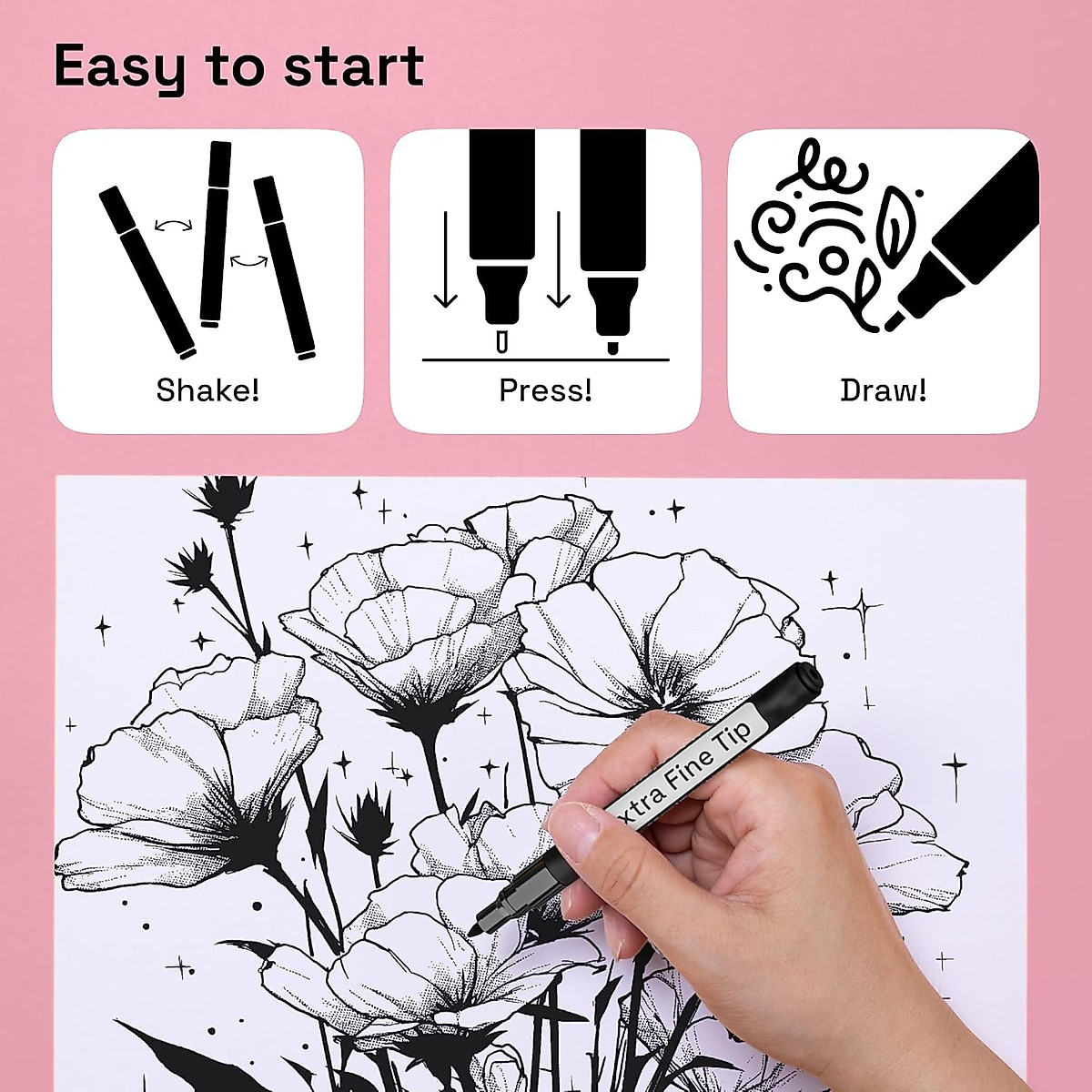 ARTISTRO Black Paint Pens for Rock Painting, Stone, Ceramic, Glass, Wood, Tire, Fabric, Metal, Canvas. Set of 5 Water Based Black Markers for Acrylic Painting Extra Fine Point Tip