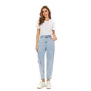 DECIVI Women High Rise Tapered Jeans Wedgie Loose Fit Denim Pants Ankle Length
