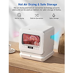 Countertop Dishwasher, Portable Dishwasher with 6L Water Tank & 6 Programs, Mini Dishwasher with 360° Dual Spray & Air-Dry, Water/Power-saving for Apartments & RVs, Accessories included, White…