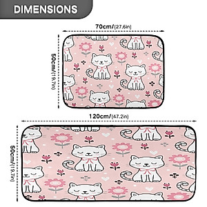 Pink Cat Flower Kitchen Rug Mats 2PCS Non Slip 47" x 20" + 28" x 20" Kitchen Carpet Floor Mat Hallway Rugs Anti Fatigue Doormat