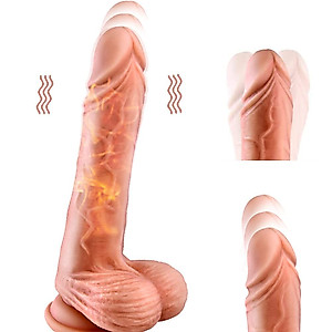 Thrusting Dildo Vibrator with Strong Suction Cup,Heating Realistic Dildo with 8 Thrusting Modes Liquid Silicone Adult Sex Toy G-Spot Vibrator for Women Vagina Men Anal Masturbation - 8 Inch Flesh