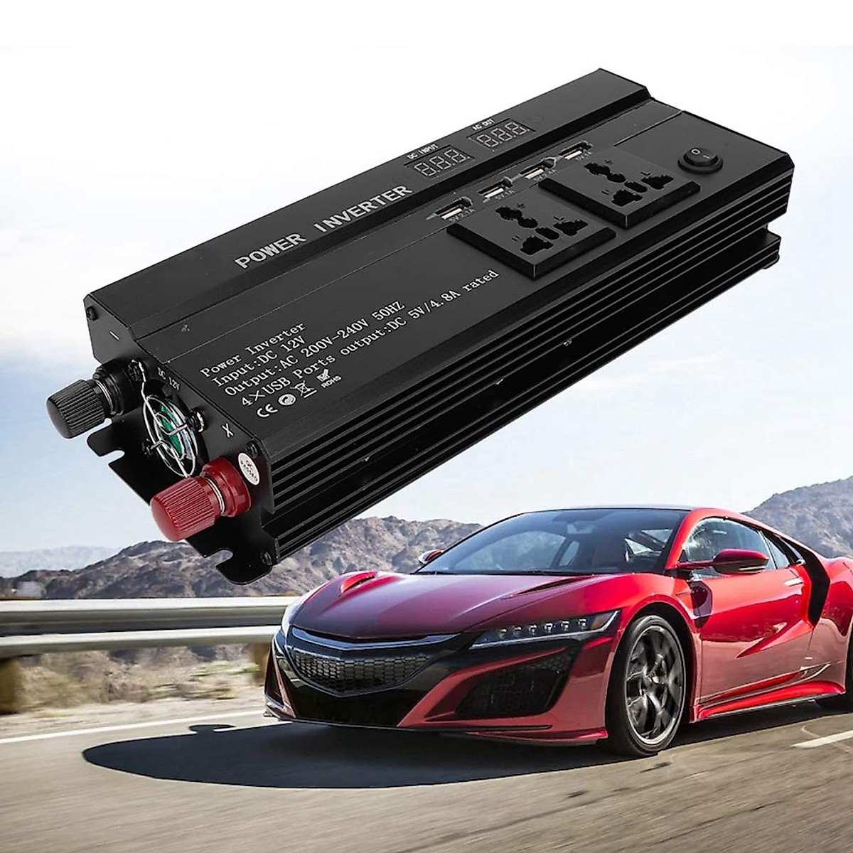 Suuonee Car Power Converter, 4000W DC 12V to AC 220V LCD Display Pure Sine Wave USB Power Inverter Converter
