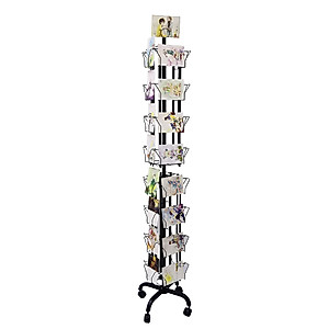 FixtureDisplays® 32 Adjustable Pockets Display Rack 5x7 7x5 up to 8.5" Wide X 8" Tall Cards, 1.27" deep Pockets, Double Tier Greeting Post Card Christmas Holiday Spinning Rack Stand Black 11704-SL